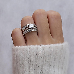 SAVEARTH DIAMONDS 1CT Round Lab Created Moissanite Diamond Combination Cathedral & Classic Enhancer Ring Guard In 14K White Gold Over Sterling Silver (1Cttw)-6