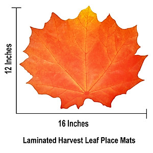 Gift Boutique 48 Pcs Paper Harvest Leaf Place Mats Orange Thanksgiving Autumn Maple Leaves Shaped Coated Table Mat 12" x 16" Fall Turkey Crafts Party Supplies Decor