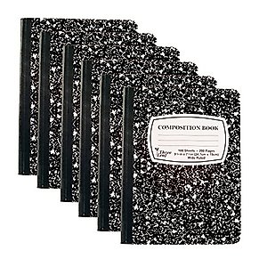 Pack of 6 - Composition Notebooks, 9-3/4" x 7-1/2", Wide Ruled, 100 Sheet (200 Pages), Color: Black Marble, Weekly Class Schedule and Multiplication/Conversion Tables on Covers. (6-Pack, Black)