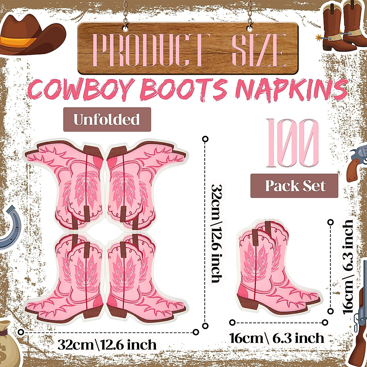 Henoyso 100 Pcs Cowgirl Napkins Western Napkins Cowgirl Baby Shower Decorations Western Party Napkin Cowgirl Boot Napkins for Cowgirl Party Supplies Birthday Dinner Table Decor