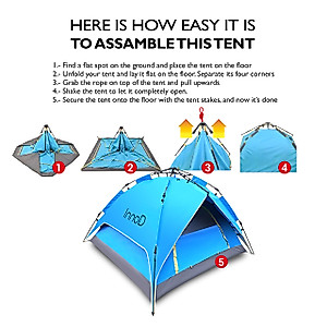InnoD 3 Person Tent, Instant Pop up Dome Tent for Camping with Waterproof Rain Fly, Easy Setup Outdoor Camping Tent & Shelters