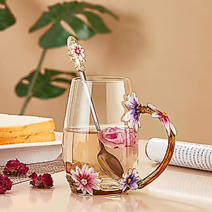 Glass Tea Cup,Glass Coffee Mugs,10.8oz /Blue Glass Coffee Cups for Wife Women Grandma Mom Girl Teacher Friend