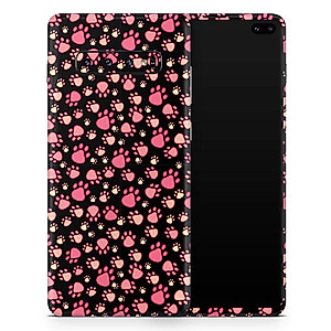 DesignSkinz Pink Paw Prints on Black Protective Vinyl Decal Wrap Skin Cover Compatible with The Samsung Galaxy S20 (Screen Trim & Back Glass Skin)