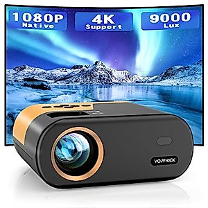 Native 1080P Mini Projector, YOWHICK Upgrade 9000 Lux Portable Projector, Movie Projector with Remote Control Suitable for Indoor/Outdoor, HDMI, USB, AC and Aux Ports