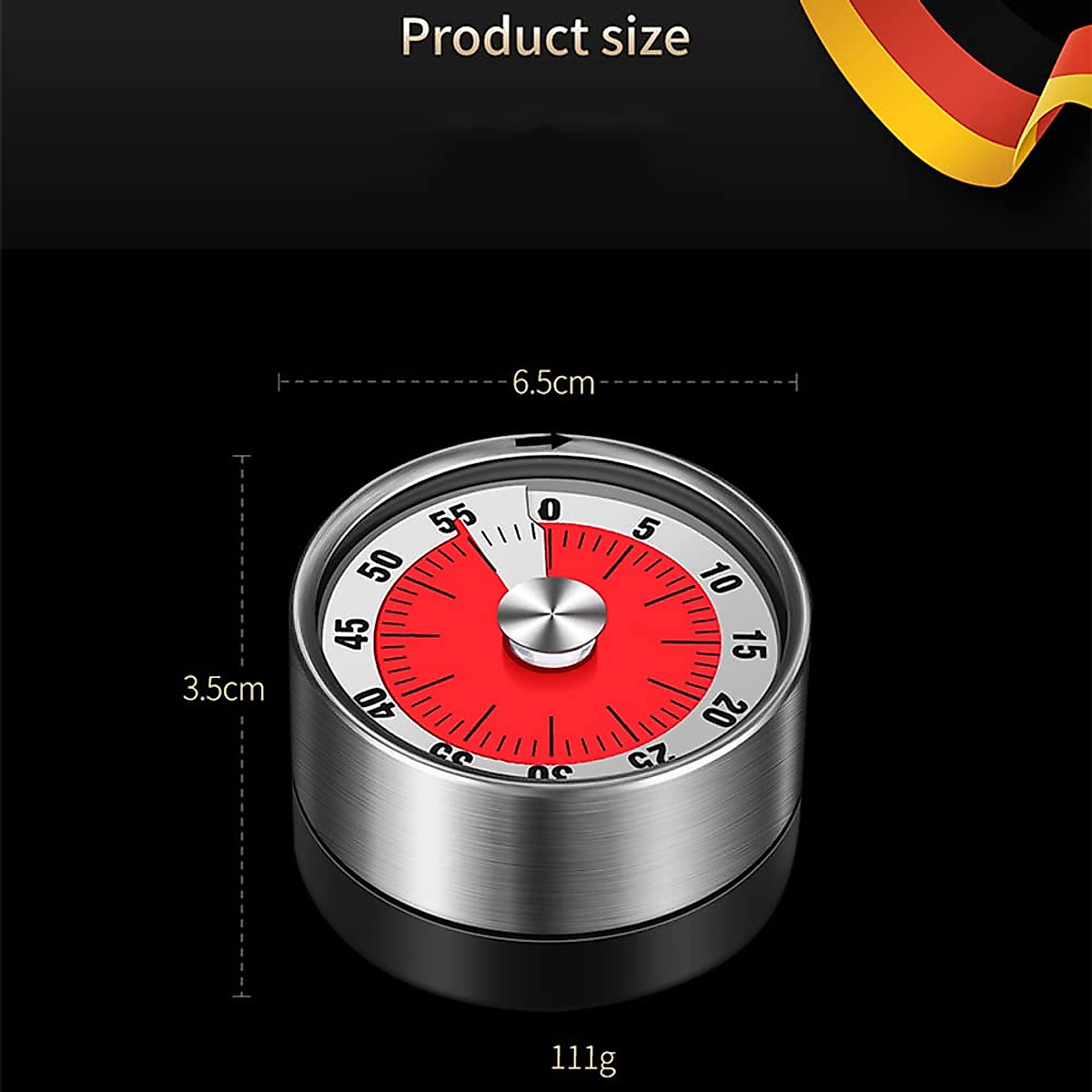 Beautysdream Magnetic Mechanical Kitchen Timer -Countdown 60 Minute Visual Time Management Tool Baking Cooking Steaming Barbecue (Black) for Kids, Teachers and Adults Small Cute (Black), One Size