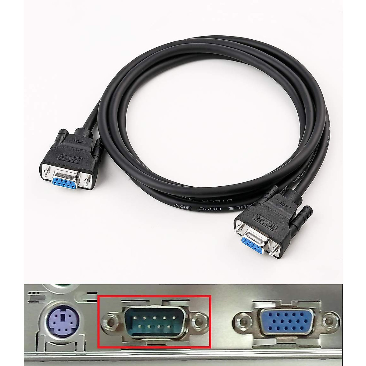 DTech DB9 RS232 Serial Cable Female to Female Null Modem Cord Full Handshaking 7 Wire Crossover for Data Communication (1.5 Feet, Black)