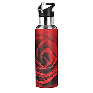 xigua Beautiful Romantic Red Rose Flower Stainless Steel Water Bottle with Straw Lid 22 oz,Thermo Mug,Metal Canteen,Double Wall Vacuum Insulated Leak Proof,Keep Liquids Hot or Cold