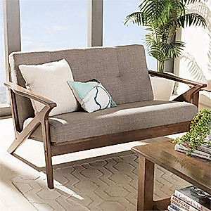 Baxton Studio Bianca Tufted Loveseat in Light Gray and Walnut Brown