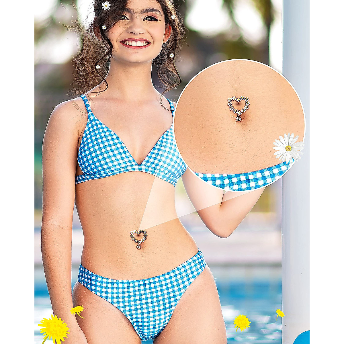 Melighting 14G Belly Button Rings Reverse Belly Rings Stainless Steel 316L Flower Belly Piercing Jewelry for Women Belly Piercing Navel Barbell Body Piercing Jewelry