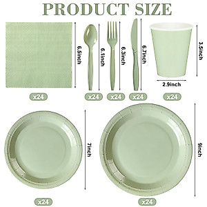 Dandat 168 Pcs Bridal Shower Decorations Baby Shower Party Supplies Include Baby Shower Plates and Cups and Napkins Sets with Plastic Forks Knives Spoons for Wedding Birthday (Sage)
