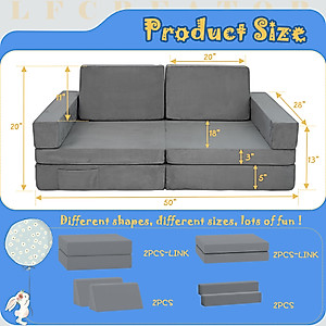 LFCREATOR Modular Kids Couch Sofa,Kids Sofa Couch for Toddler and Baby Playroom/Bedroom, Toddler & Baby Couch for Play & Lounging,Ideal for Boys & Girls. Model