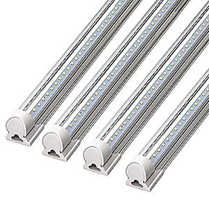 Barrina LED Shop Light, 8FT 72W 9000LM 5000K, Daylight White, V Shape, Clear Cover, Hight Output, Linkable Shop Lights, T8 LED Tube Lights, LED Shop Lights for Garage 8 Foot with Plug (Pack of 4)