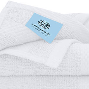 White Classic 8-Piece White Towel Set [2 Bath Towels, 2 Hand Towels, 4 Washcloths] and 12 Luxury White Washcloths 13 x 13 | Cotton, Highly Absorbent and Quick Dry for Hotels, Spa and Bathroom