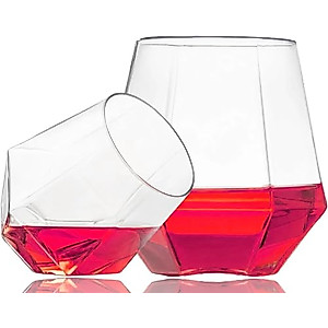 24 count Diamond Unbreakable Stemless Plastic Wine Champagne Glasses Disposable Shatterproof BPA-Free Wine Glasses Indoor Outdoor Ideal for Home Office Bars, Wedding 12 Ounce Cup (Clear)