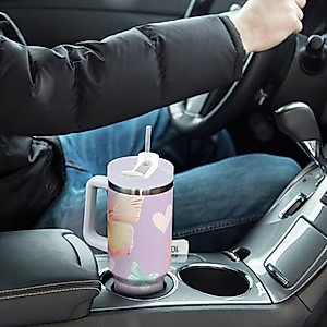 PaChyLuu 30 oz Insulated Tumbler with Handle and Straw Lid, Cute Butterflies Colorful Leak-Proof Stainless Steel Travel Coffee Mug for Car Cup Holder