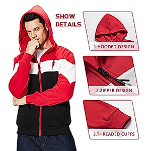 CALUOMATT Men Sweatshirt Zip Warm Hoodies Cozy Loose Jacket Hooded Outwear with Pockets Red XL
