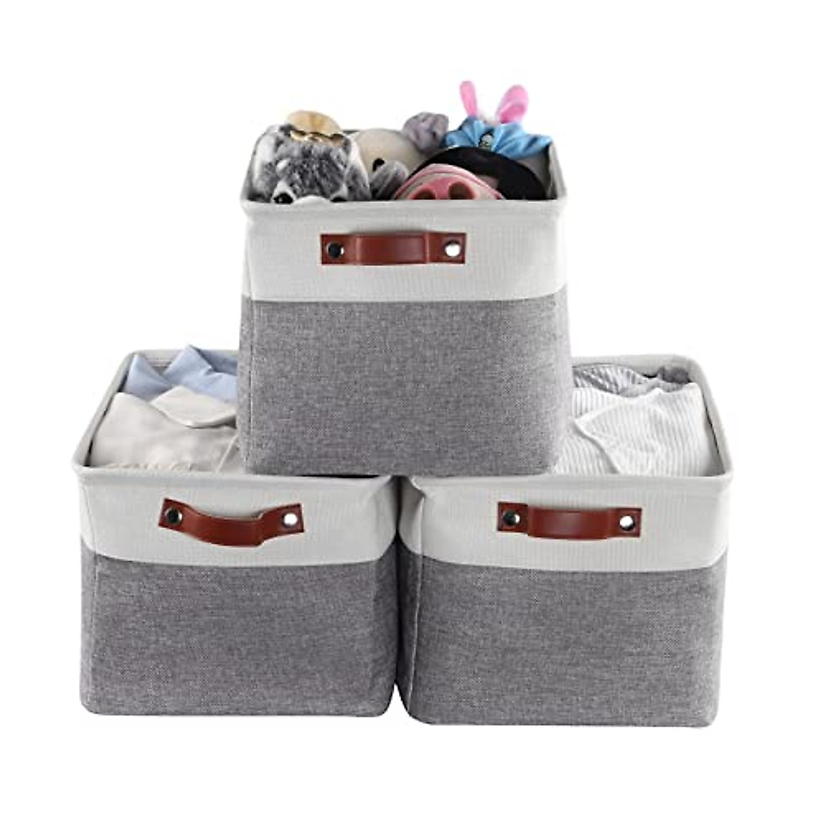 Aeiniwer MANZOO Storage Baskets for Shelves, Closet Storage Bins for Organization, Fabric Bins Cube W/Handles for Organizing Shelf Nursery Home Closet,3PC Pack,Grey/white