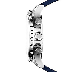 Fossil Men's JR1480 Nate Stainless Steel Chronograph Watch with Navy Leather Band