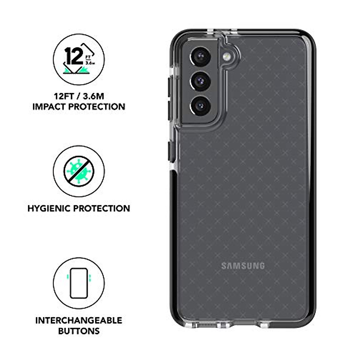 tech21 Evo Check Phone Case for Samsung S21 5G -12 ft. Drop Protection, Smokey/Black