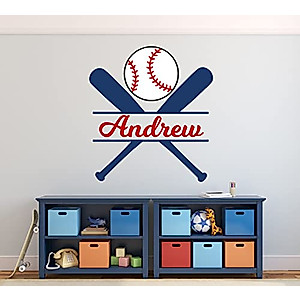 Baseball Wall Decals - Custom Name Decal - Wall Decor for Boys Room - Personalized Baseball Bat Wall Decal - Sport Wall Art Kids Bedroom Decor