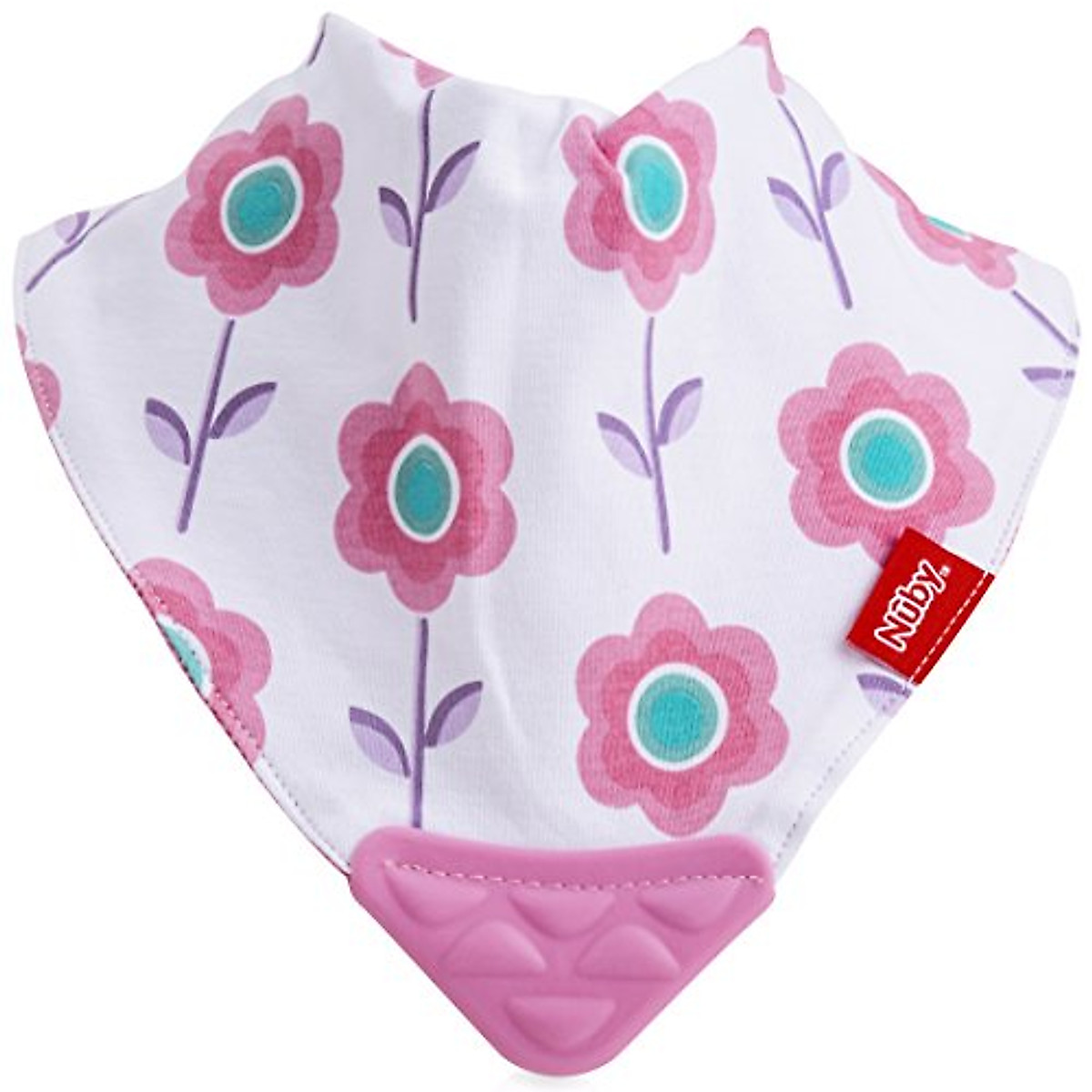 Nuby Reversible 2 Piece Teething Bib, Pink Flower, Aqua Butterfly, 3 mo +