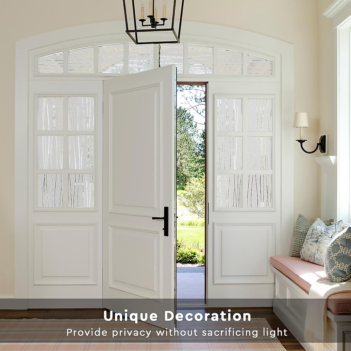 NINETREX Window Privacy Film Frosted Glass Window Film Sticker Decorative Coverings Non-Adhesive Heat Anti-UV for Home Office Living Room,Stripe Patterns，17.5 x 78.7Inches