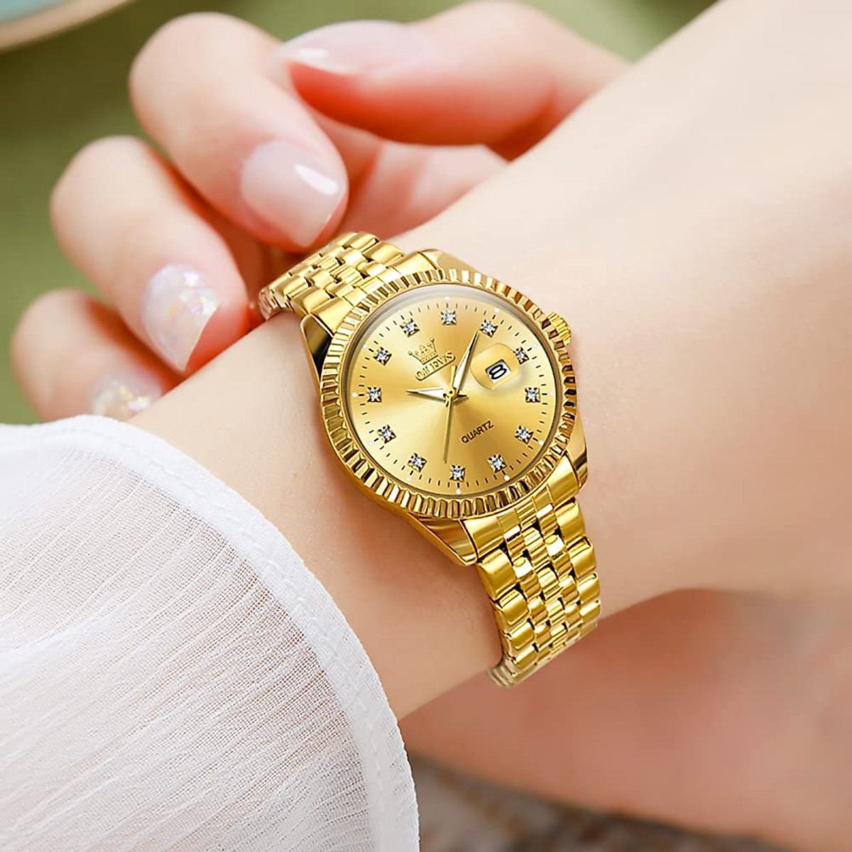OLEVS Watch Women Gold Ladies Watches for Women Dainty Water Resistant Womens Wrist Watch Luxury Analog Quartz Diamond Stainless Steel Vintage Golden Bracelet Womens Watches Reloj para Mujer