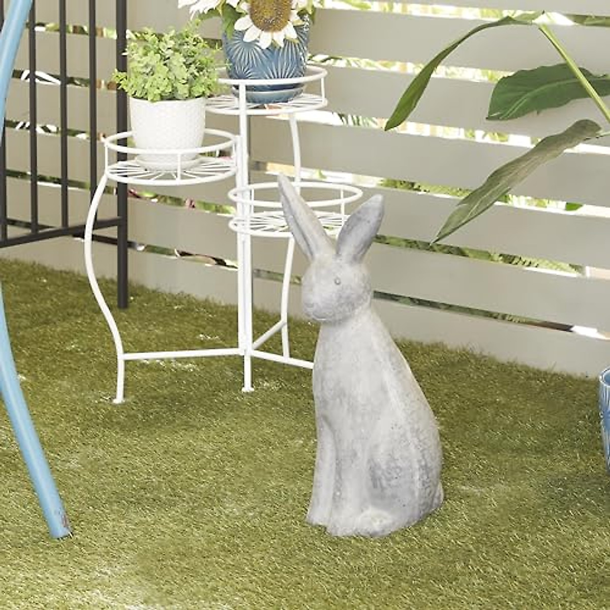 Deco 79 Polystone Rabbit Decorative Garden Sculpture Indoor Outdoor Garden Statue, Outdoor Sculpture 7" x 8" x 20", Gray