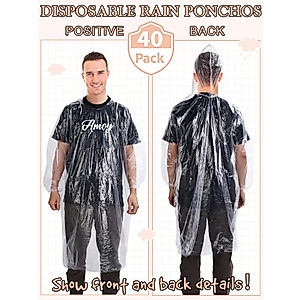 40 Pack Disposable Rain Ponchos for Adults Disposable Ponchos Pack with Drawstring Hood Elastic Sleeves Raincoat for Camping (Clear White)