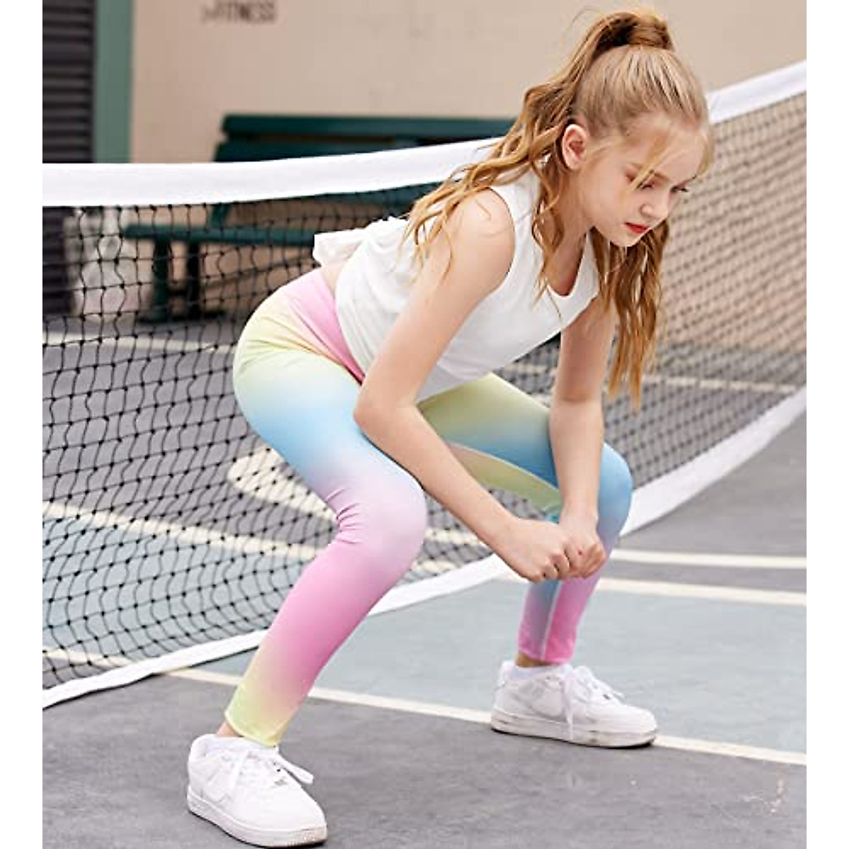 Zaclotre Girls Athletic Leggings Kids High Waist Yoga Pants Tennis Runnig Workout Footless Active Legging Pants
