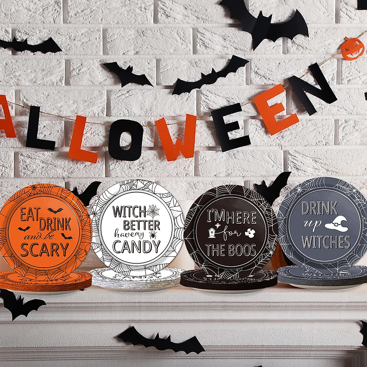 Halloween Party Paper Plates Supplies 7" Disposable Witch Party Dessert Plates Tableware Set Decorations for Birthday Funny Halloween Spooky Party Get-Together