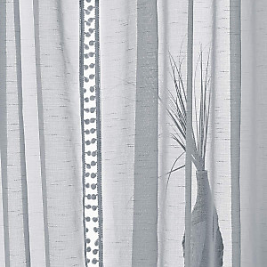 Treatmentex Grey Sheer Window Curtains for Living Room 95 inches Pom-Pom Canopy for Children Bedroom Rod Pocket 2Pack