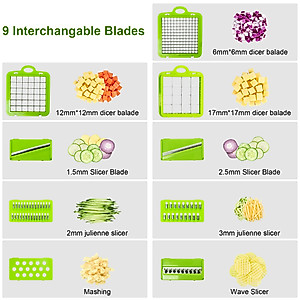 Vegetable Chopper 16 in 1, 9 Blade Veggie Food Chopper with Container 1.2L, Slicer Dicer Cutter with Self-Cleaning Button for Kitchen Onion Garlic Potato Salad