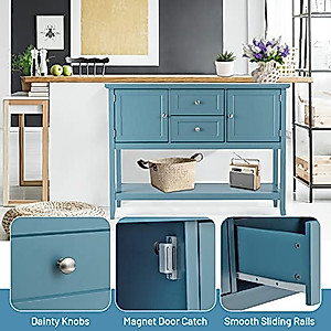 COSTWAY Buffet Sideboard, with 2 Wood Storage Drawers & Open Shelf, Console Table for Living Room Kitchen Dining Room Furniture (Blue)