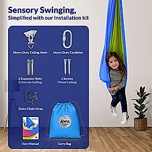 American Wellness Authority Sensory Swing for Kids Indoor, 360° Swivel, Reversible Sensory Swing for Adults, Double Layered Hammock Swing for Kids with Special Needs Great for ADHD/ADD (Green/Blue)
