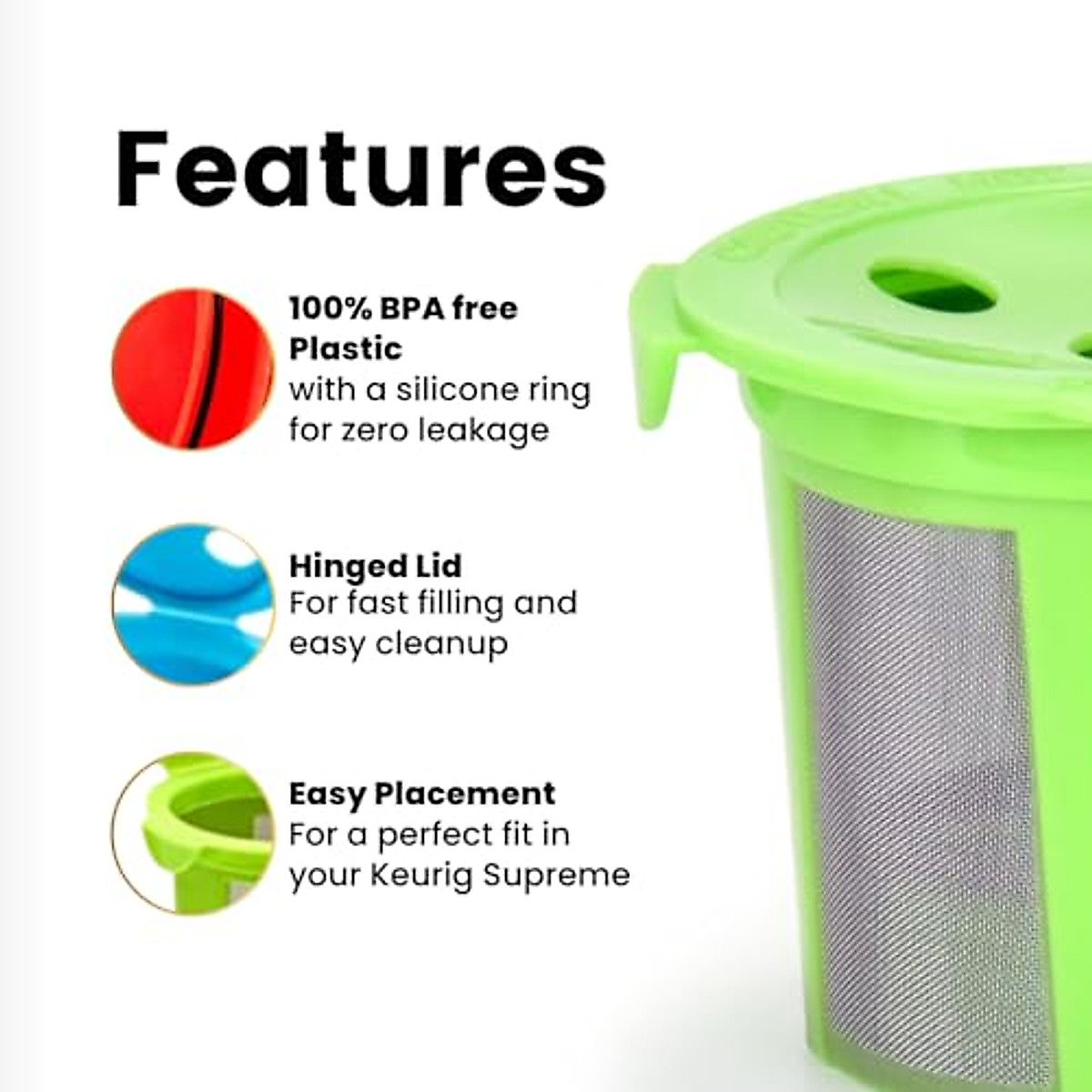 DeliBru Reusable K Cups for Keurig Supreme and K Supreme Coffee Maker - Pack of 4 [Red, Yellow, Green, Blue]