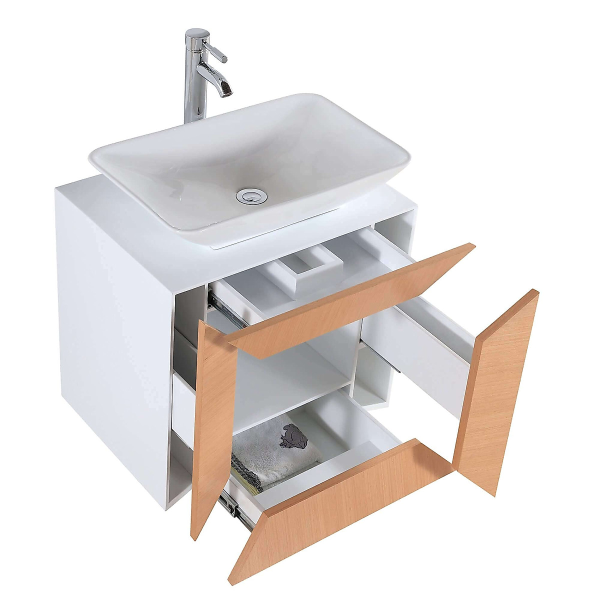 Fine Fixtures Maxi 24" Wall Mounted Bathroom Vanity Set Elm Veneer with Vessel Sink