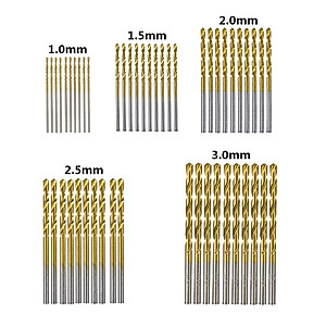 WUXUN-Drill Bit 50pcs HSS Twist Drill Bit Set Titanium Coated Gun Drill Bit for Wood Metal Drilling Mini Drill Bit 1.0/1.5/2.0/2.5/3.0mm