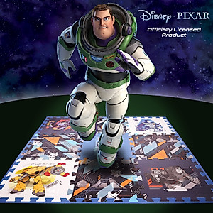 Disney Pixar Lightyear Kids Foam Mat, Interlocking Puzzle Non Slip and Non Toxic Exercise Play Mat Flooring Tiles, Blue, 36 x 36 Inches, 9 Tiles