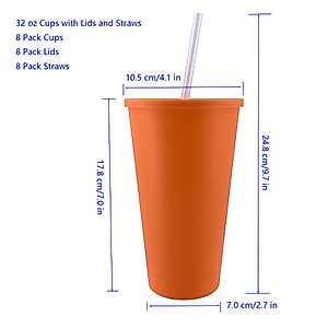 YUYUHUA 32 oz Cups with Lids and Straws - Reusable Tumbler with Lid and Straw, BPA Free Iced Travel Coffee Mug Water Bottle for Kids Adults Women (8 Pack)