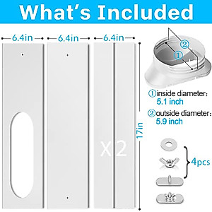 TigeJoy Portable Air Conditioner Window Seal Kit with Universal Coupler, Reinforced PVC Plate Adjustable AC Vent Kit for Sliding Window, Fit for All AC with 5.9 & 5.1 Inch Diameter Exhaust Hose
