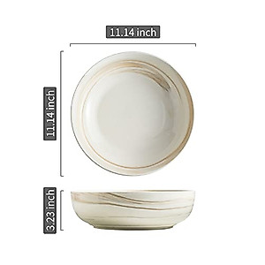 LAUCHUH 11 inch Large Serving Bowls, Salad Bowls Pocerlain Serving Dishes for Entertaining, 3.2 Quarts Large Stackable Bowl Set of 2 for Pasta, Fruit, Snack,Brown