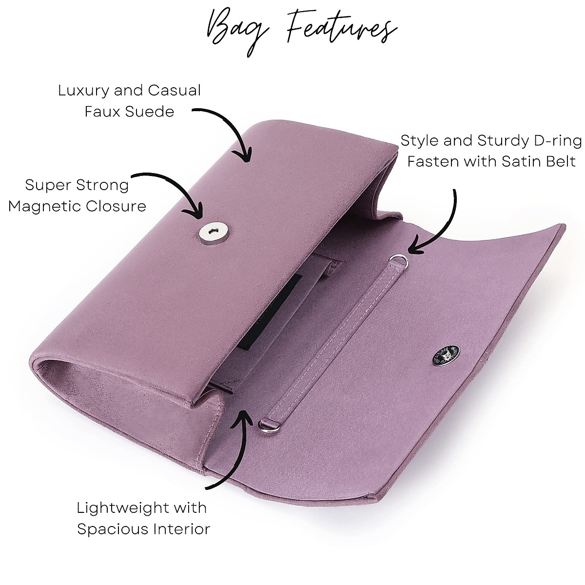 Ava&Lina Clutch Purse for Women Evening Handbags Formal Clutch Party Purse Large Envelope Faux Suede Clutch Purple