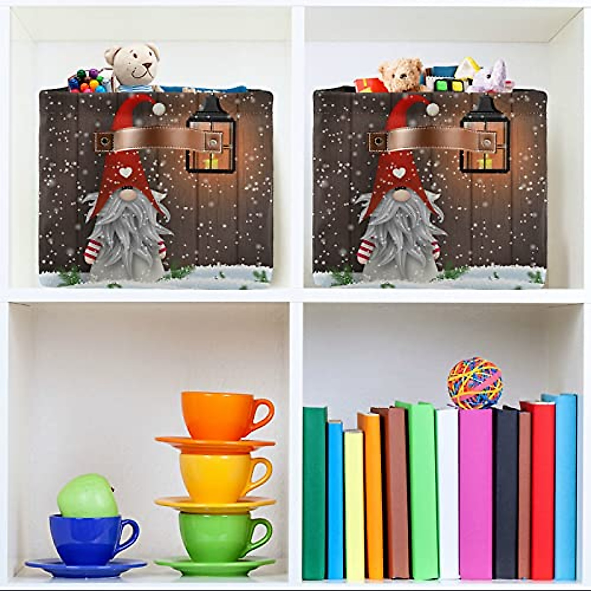 STAYTOP 1PCS Christmas Large Storage Basket,Traditional Christmas Gnome Santa Claus Collapsible Toy Storage Box Waterproof Laundry Basket with Handle for Home Closets, Offices, Bedrooms, B06D20006