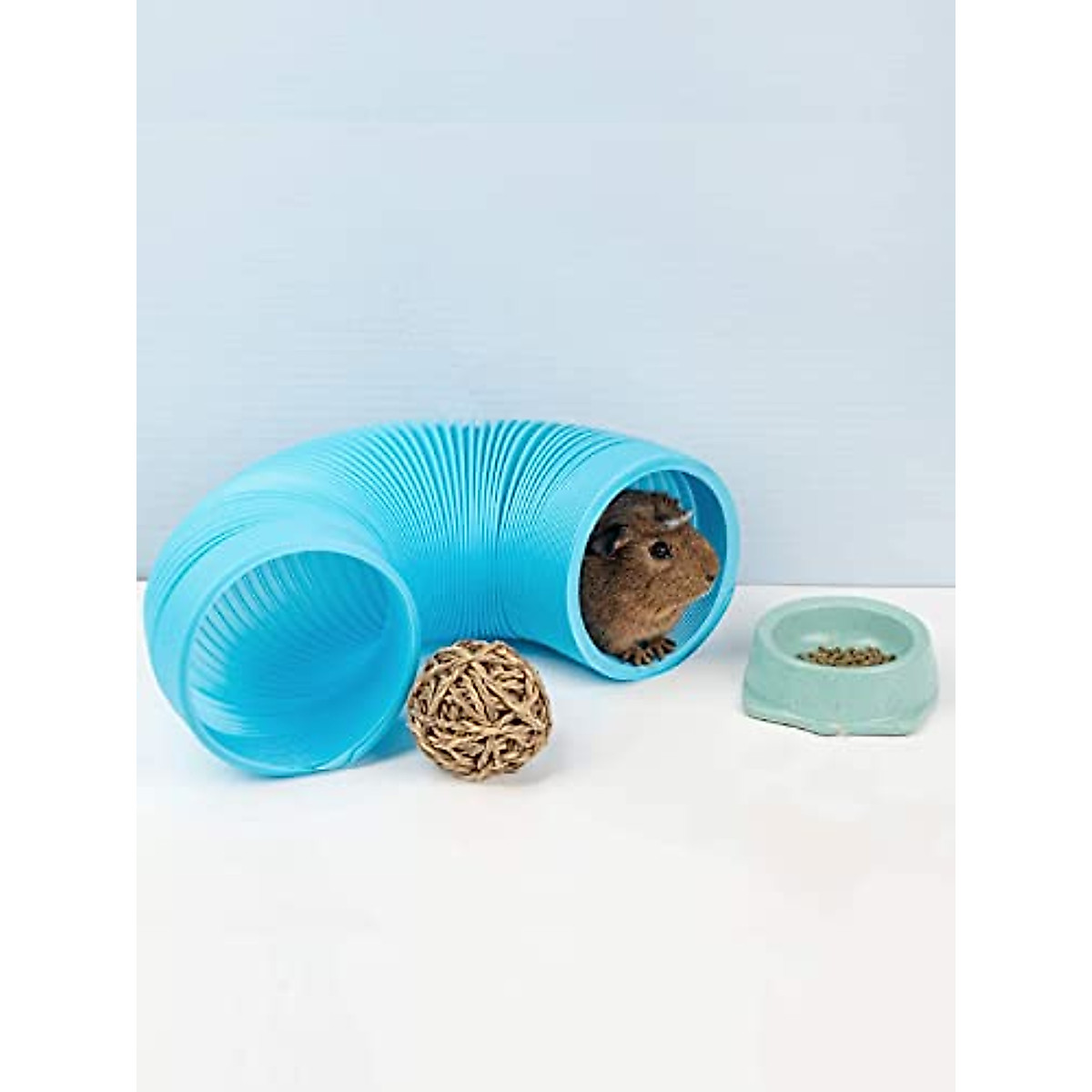 QWINEE Hamster Fun Tunnel Plain Pet Fordable Exercising Training Hideout Tunnel Scalable Pet Plastic Tube Toys for Guinea Pigs Gerbils Rats Mice Ferrets and Other Small Animals Blue One Size