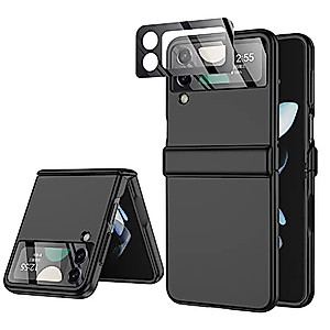 for Samsung Z Flip 4 Case: [Full Cover Hinge Protection] Slim Phone Case with Built-in Screen Protection Metal Volume Key Protection Wireless Charging for Galaxy Z Flip 4 5G(2022) (Black)