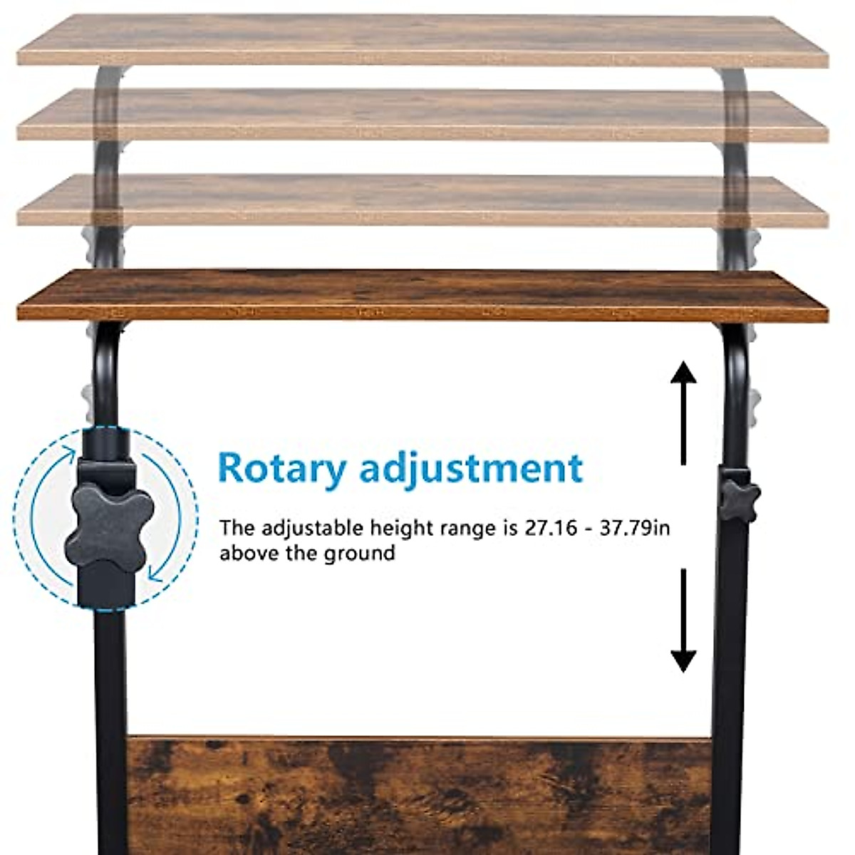 wenyuyu Sofa Side Table with Wheels, Removable Small Desk, Height Adjustable Rolling Coffee Snack Table, Lifting Laptop Computer Desk for Living Room Bedroom (Brown)