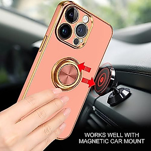 BENTOBEN for iPhone 14 Pro Max Case, Slim Lightweight 360° Ring Holder Kickstand Support Car Mount Shockproof Women Men Non-Slip Protective Case for iPhone 14 Pro Max 6.7", Sand Pink