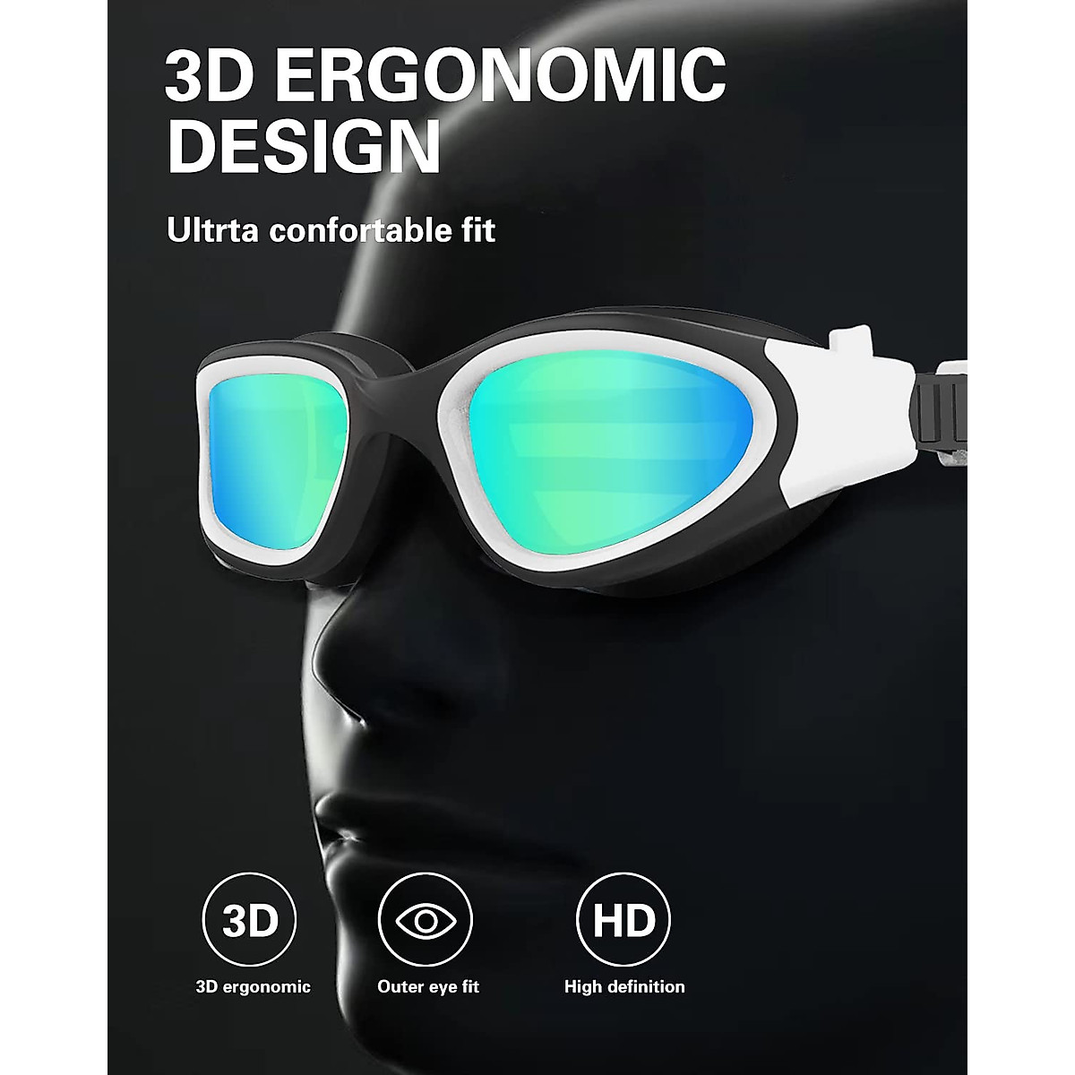 Kimasha Swim Goggles, Polarized Swimming Goggles Swimming Goggles for Men Women Adults,Anti Fog/UV Protection (Polarized + Mirror Gold)