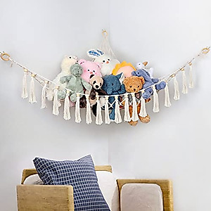 Sideim Stuffed Animal Toy Hammock,Hanging Toy Net Organizer for Stuffed Animal Storage,Corner Animal Net Holder for Bedroom Playroom Nursery Decor